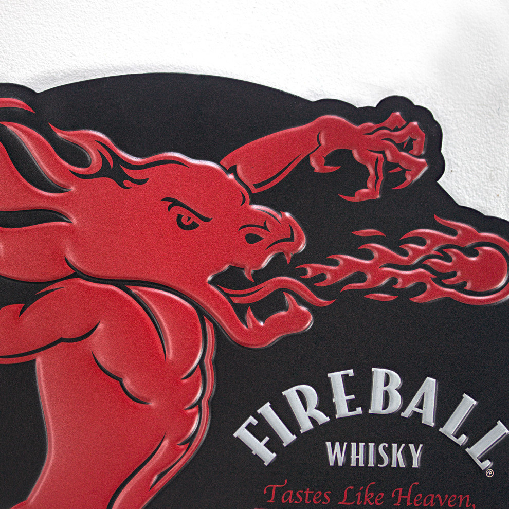 Fireball Whisky Embossed Metal Wall Decor Sign, 15.5" H x 16" L x 0.5 ...