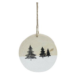 4" Winter Pine Trees on Wood Disc Christmas Ornament - Modern ...