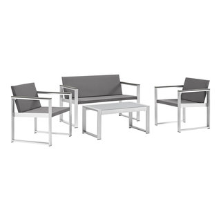 Silver Gray Triumph 4-Piece Outdoor Patio Aluminum Patio Conversation ...