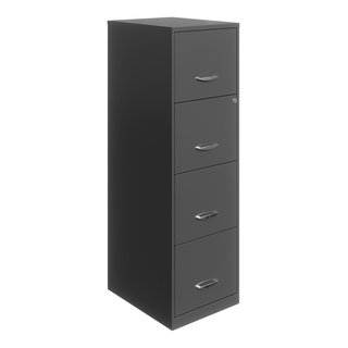 Space Solutions 18" Deep Modern 4 Drawer Metal File Cabinet in Charcoal ...
