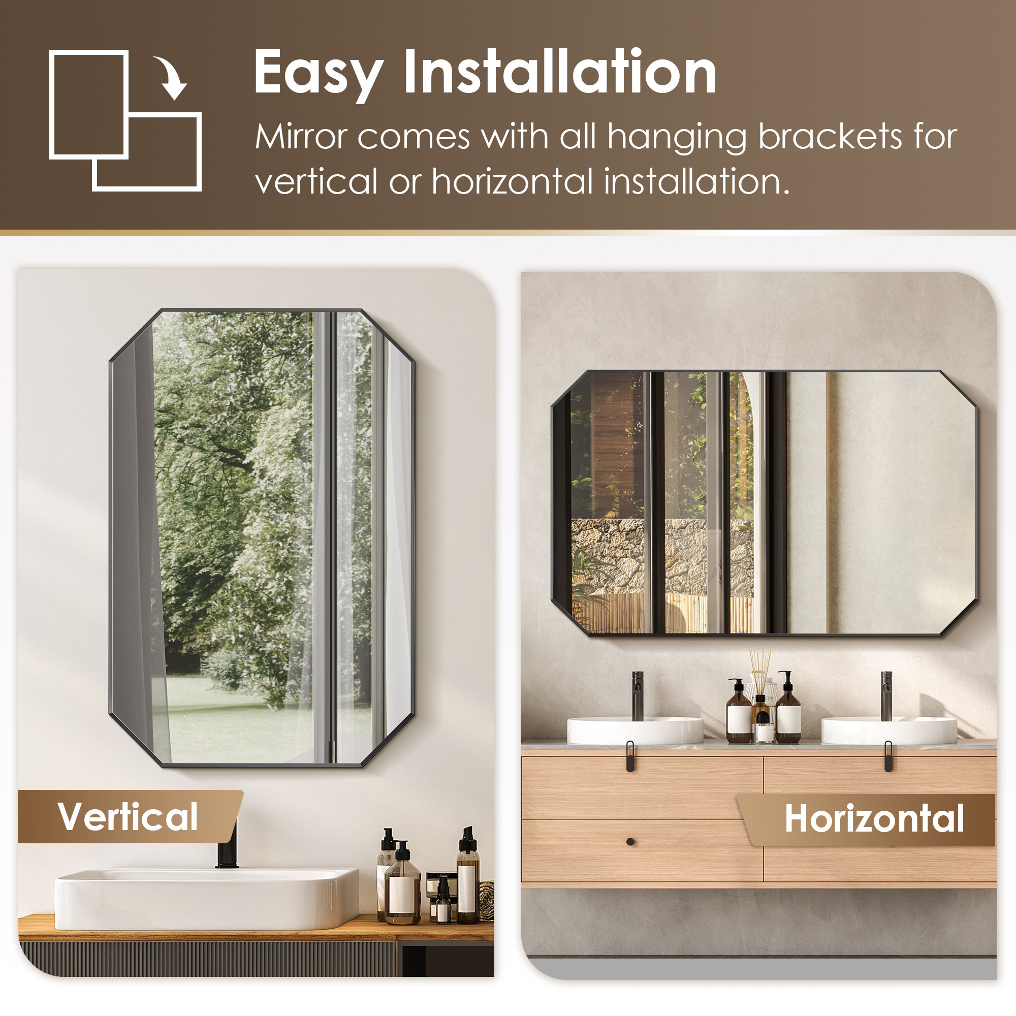 Allure Octagon Framed Bathroom Wall Mirror, 24" - Transitional ...