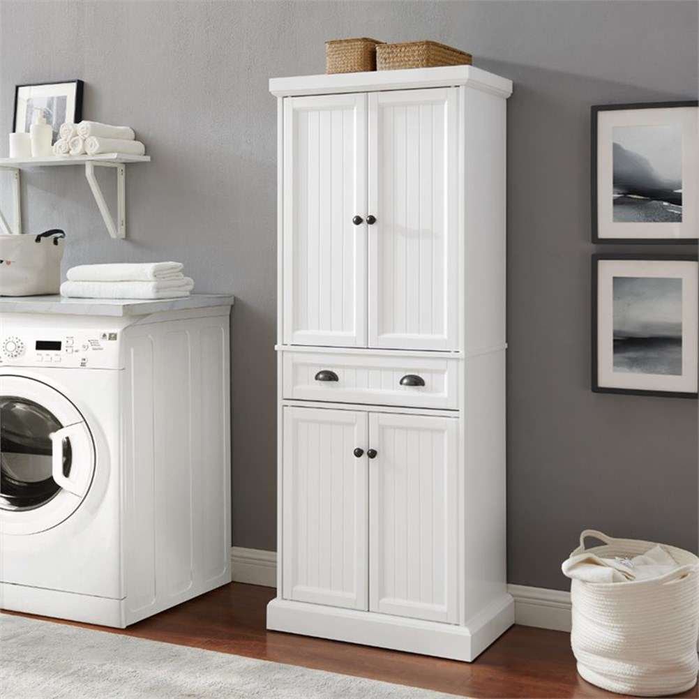 Pemberly Row 2-Cabinet Coastal Wood Pantry in Distressed White/Black ...