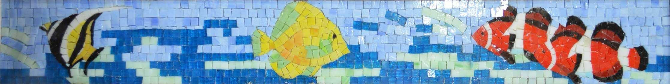 Fish Border Glass Mosaic, 72" x 9" - Beach Style - Accent Trim And ...