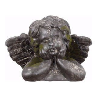 Cute Little Ceramic Angel Sculpture, Gray - Farmhouse - Garden Statues ...