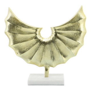 Metal, 13" Tribal Shell On Stand, Gold - Beach Style - Decorative ...