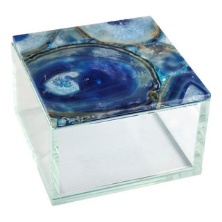 Sagebrook Home 6" Agate Top Glass Decorative Box, Blue - Contemporary ...