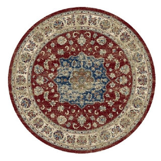 Ancient Garden 57559-1464 Area Rug, Red And Ivory, 5'3" Round ...