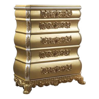 Benzara BM269591 Chest With 5 Storage and Scrolled Floral Design, Gold ...