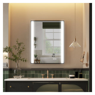 Framed LED Bathroom Vanity Mirror With Defogger, Matte Black, 28"x36 ...