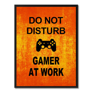 "Don't Disturb Gamer At Work" Sign Orange Print on Canvas with Picture ...
