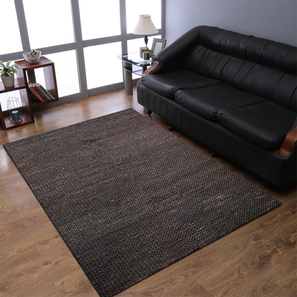 HAND WOVEN JUTE ECO-FRIENDLY SOLID AREA RUGS, Charcoal, Solid, Outdoor Indoor, [Rectangle] 6'x9 ...