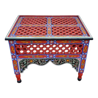Moroccan Rectangular Wooden Side Table, Musharabi Red - Mediterranean ...