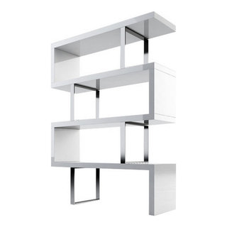 Benzara BM288144 Modern Bookshelf, 4 Tier Alternating S Shape, White ...