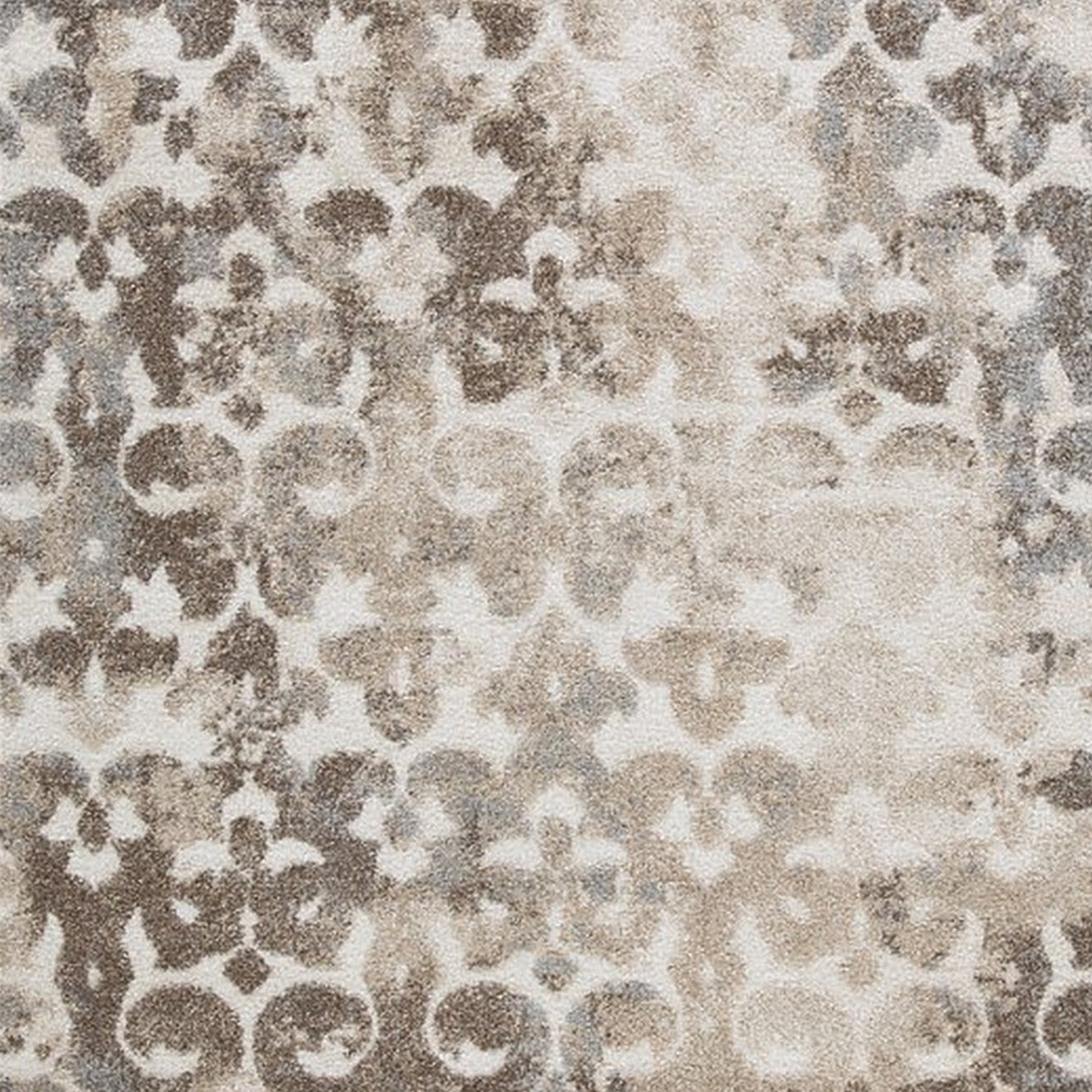 Machine Woven Fabric Rug with Faded Filigree Design, Large, Brown and ...