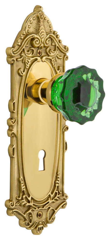 Victorian Plate Interior Mortise Crystal Emerald Glass Door Knob ...