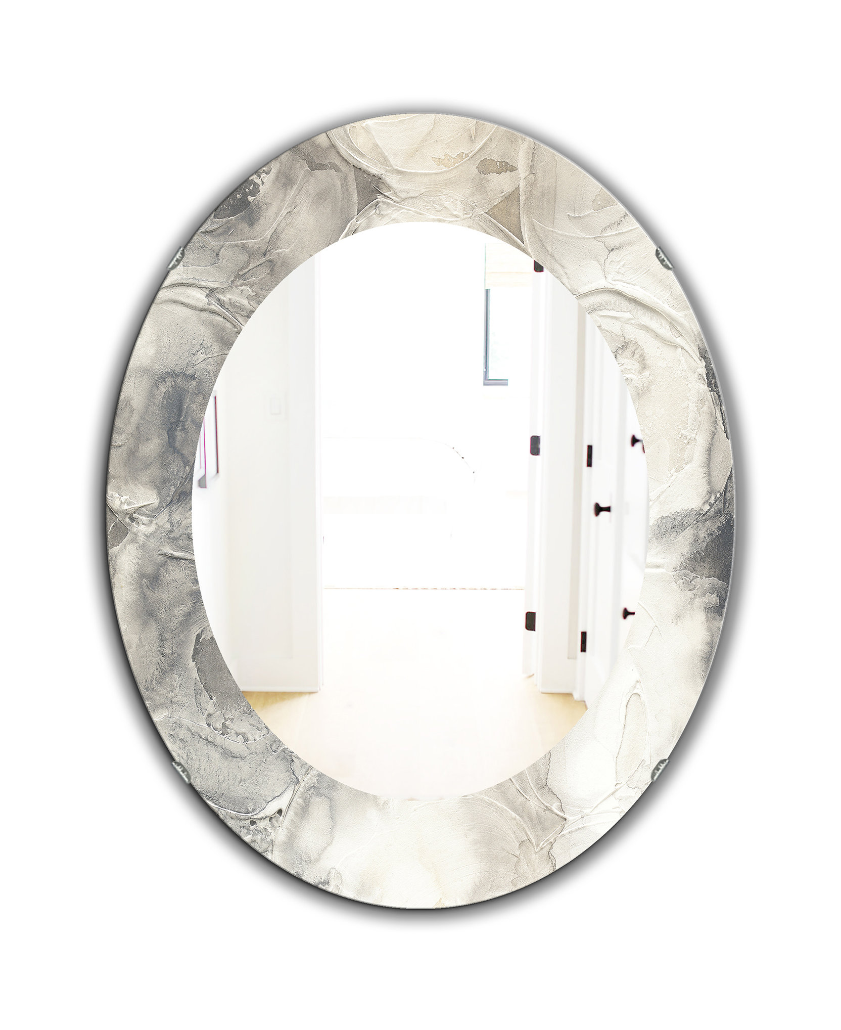 Designart Gray Circles I Modern Frameless Oval Or Round Wall Mirror ...