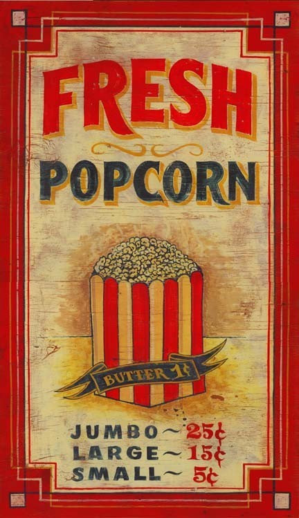 Popcorn Vintage Wooden Sign, 15"x26", 20"x32" - Midcentury - Novelty ...