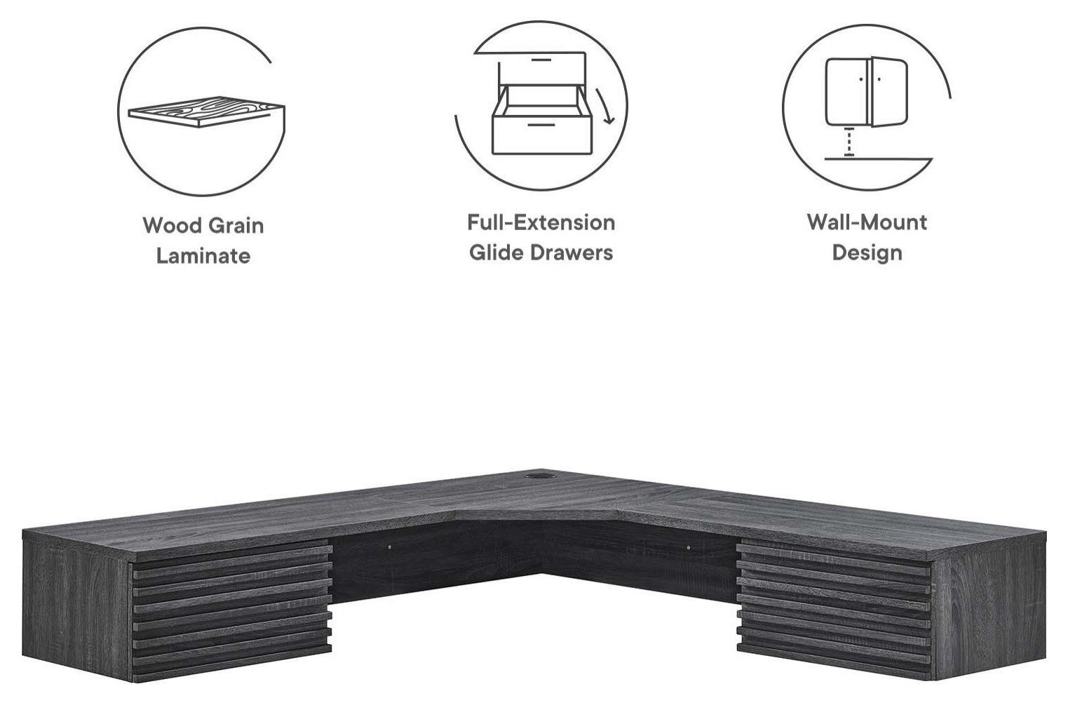 Render Wall Mount Corner Office Desk, Charcoal - Transitional - Desks ...