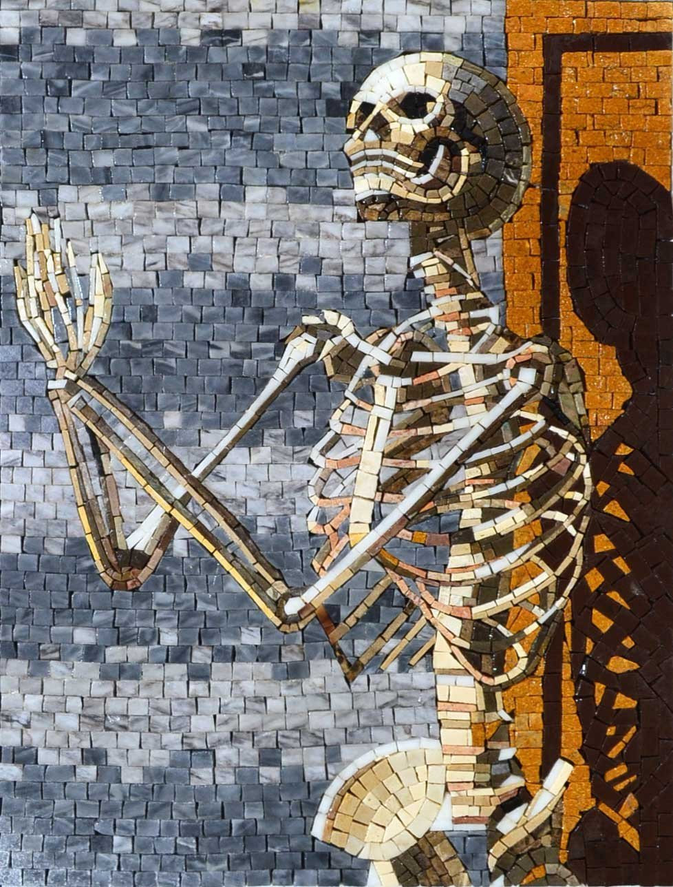 Santa Muerte Skeleton Marble Mosaic, 15" x 20" - Eclectic - Tile Murals ...