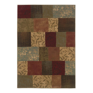 Harrison Geometric Green and Red Rug, 1'10"x7'6" - Contemporary - Hall ...
