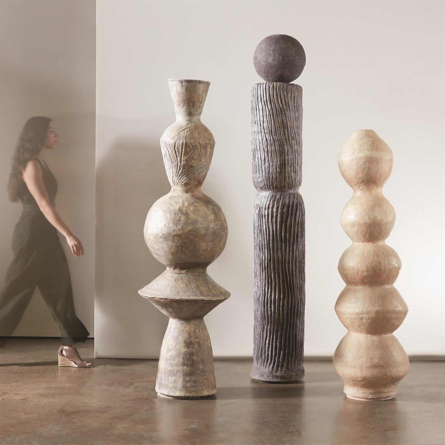 Oversize 70" Tall Modern Floor Sculpture Totem Stacked Shapes Abstract ...