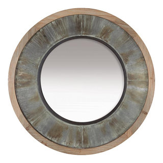 Rustic Galvanized Metal Wood Round Wall Mirror 32 in Farmhouse ...