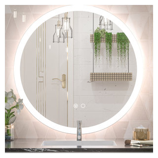 Round LED Bathroom Mirror With Front Lights, Anti-Fog/Dimmable, 32 ...