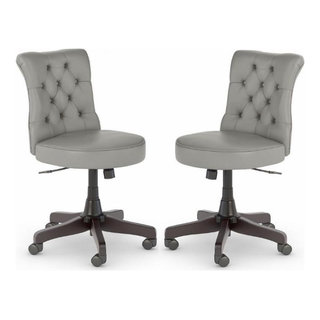 Home Square 2 Piece Mid Back Tufted Leather Office Chair Set in Light ...