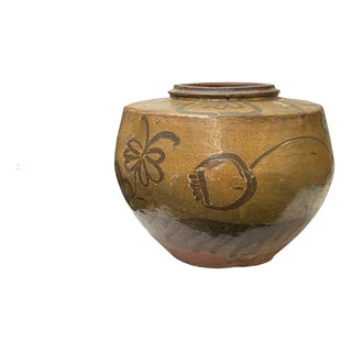 Vintage Earthy Beige Brown Village Rural Pottery Ceramic Pot Vase ...