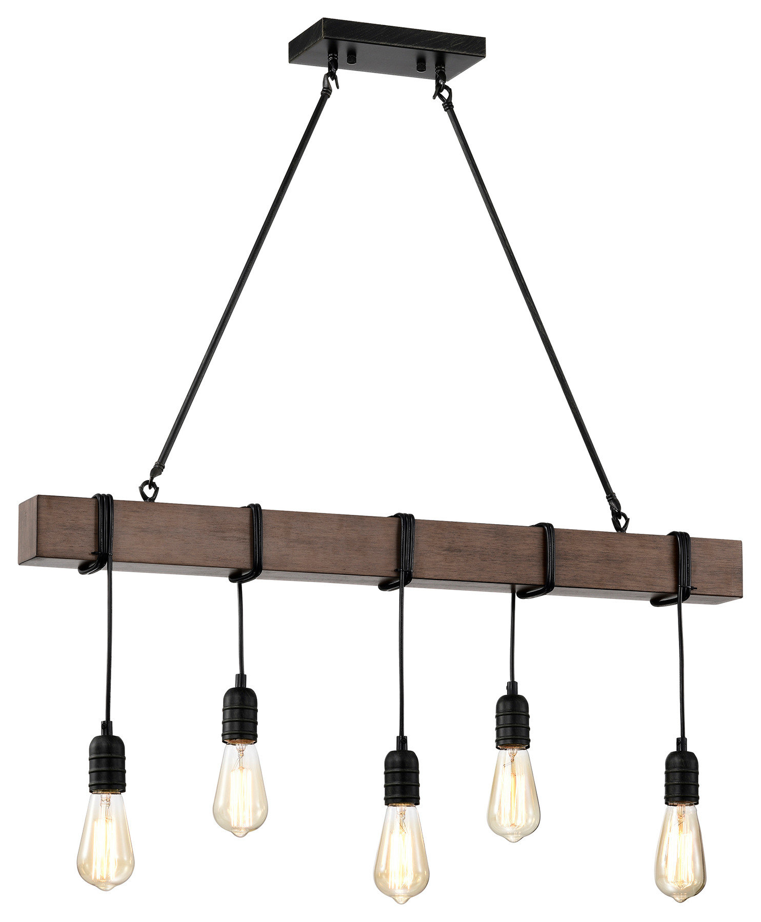 Sheila 5 Lights Natural Wooden Beam Linear Chandelier - Industrial ...