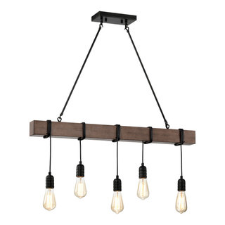 Sheila 5 Lights Natural Wooden Beam Linear Chandelier - Industrial ...