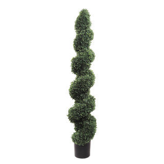 58" Artificial UV Boxwood Spiral Topiary Tree: Indoor/Outdoor Greenery ...