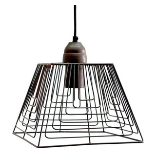 Wire Mesh Iron Sculptured Pendant Light, Dark Brown - Industrial ...