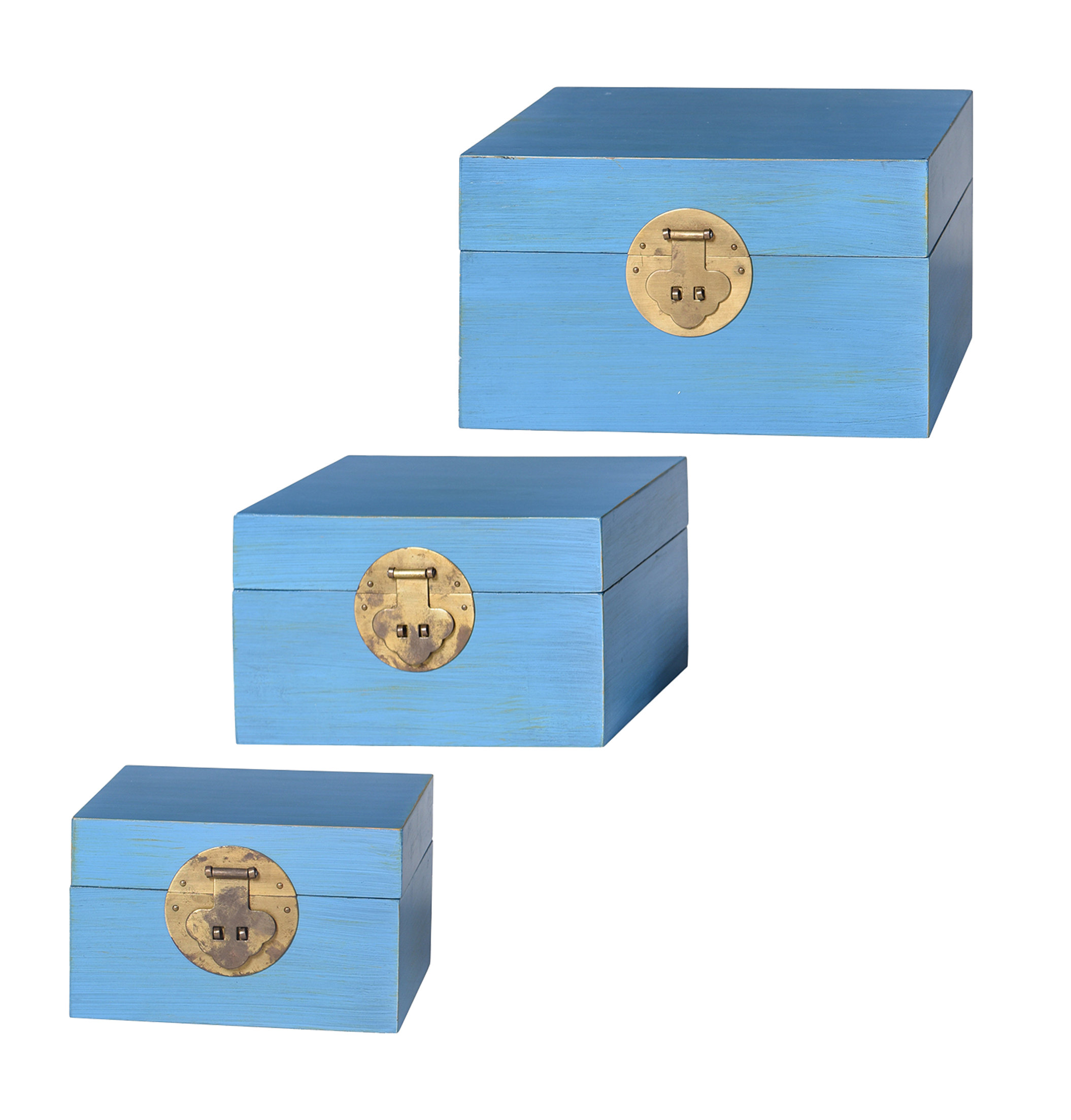 Dann Foley Set of 3 Chinese-Style Wooden Keep Boxes Blue Finish ...