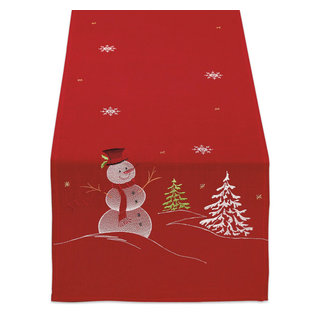 Embroidered Snowman Table Runner 14x108 - Contemporary - Table Runners ...