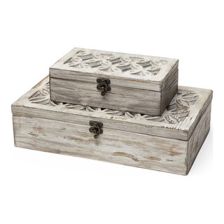 Set of Two Distressed White Wooden Boxes - Farmhouse - Decorative Boxes ...