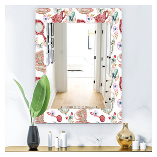Designart Watercolor Tea Pattern Modern Frameless Wall Mirror, 28x48 ...