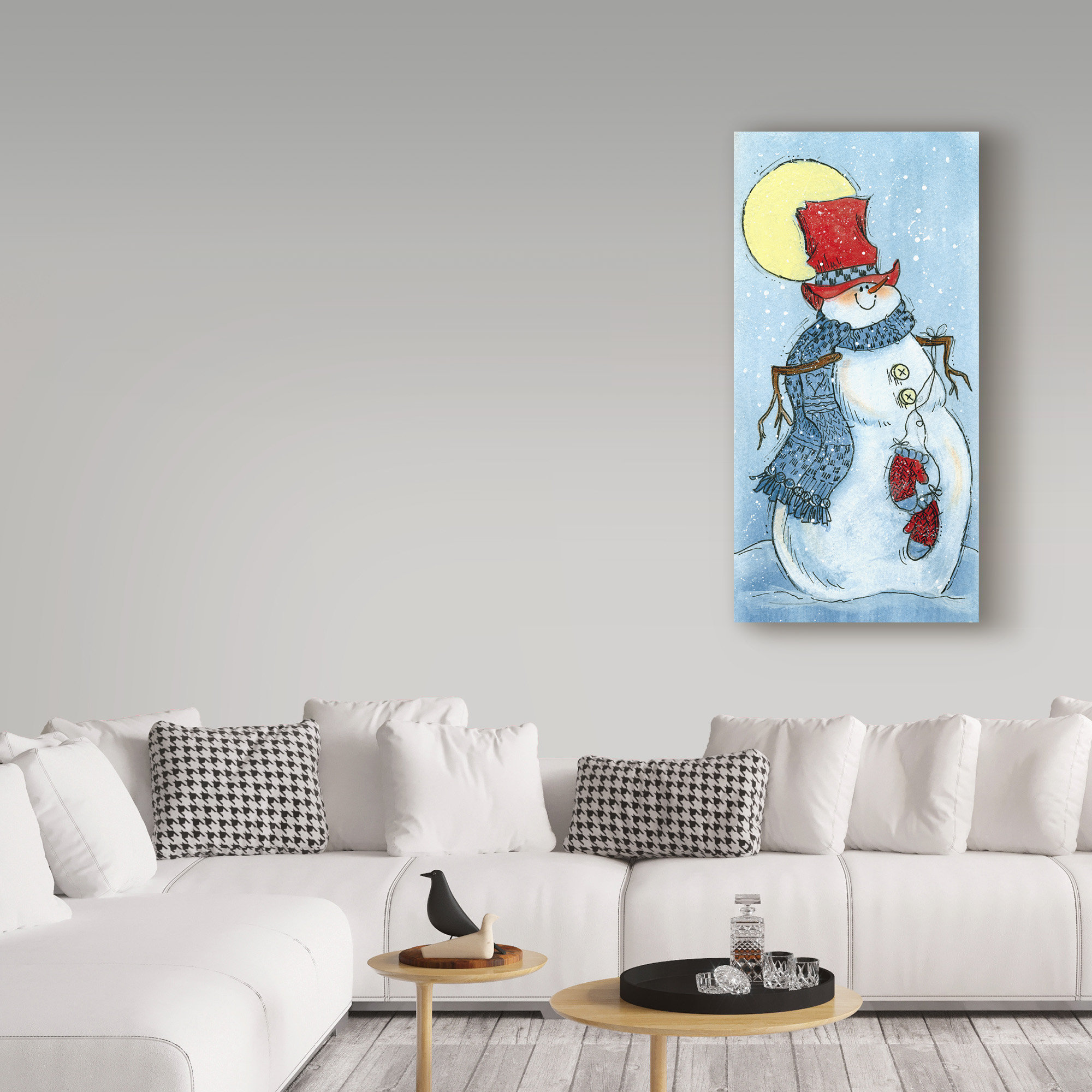 Beverly Johnston 'Full Moon Snow Man' Canvas Art, 16"x32 ...