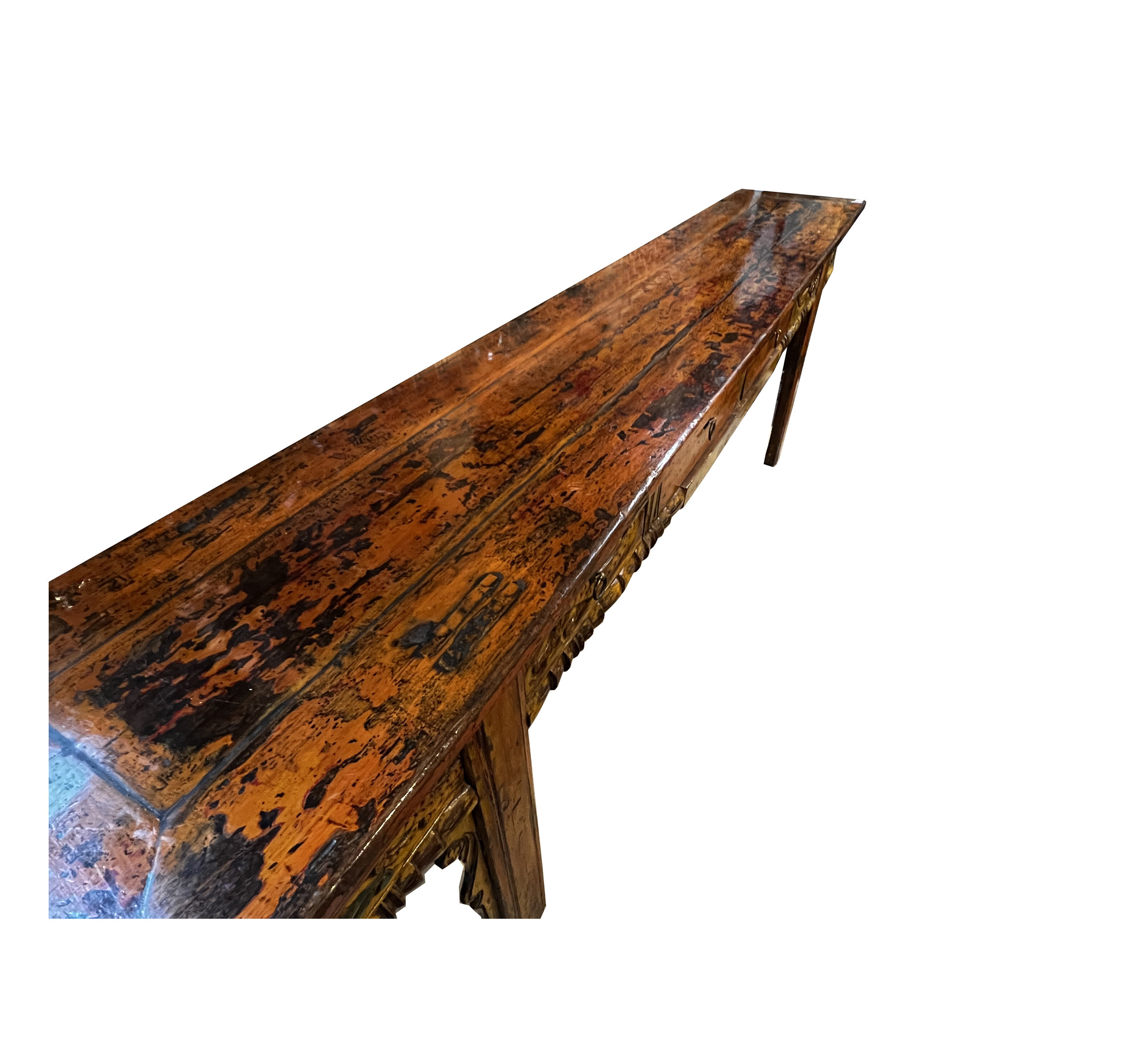 Chinese Vintage Distressed Orange Drawers Long Console Foyer Altar ...