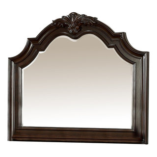 Traditional Style Mirror With Carved Details And Crown Top Brown ...
