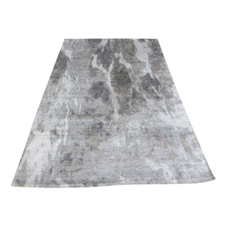 6 X 9'3 Handmade Blue Gray Abstract Oriental Rug With Silk ...