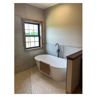 Master bath wet room freestanding tub with oil rubbed bronze floor ...