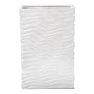 Ceramic Tall Vase with Embossed Wave Pattern Design Matte White Finish ...