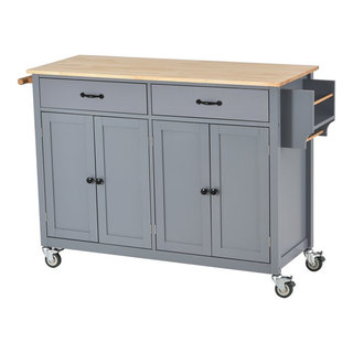 Modern Kitchen Cart, Built In Spice Rack & Natural Butcher Block Wood ...