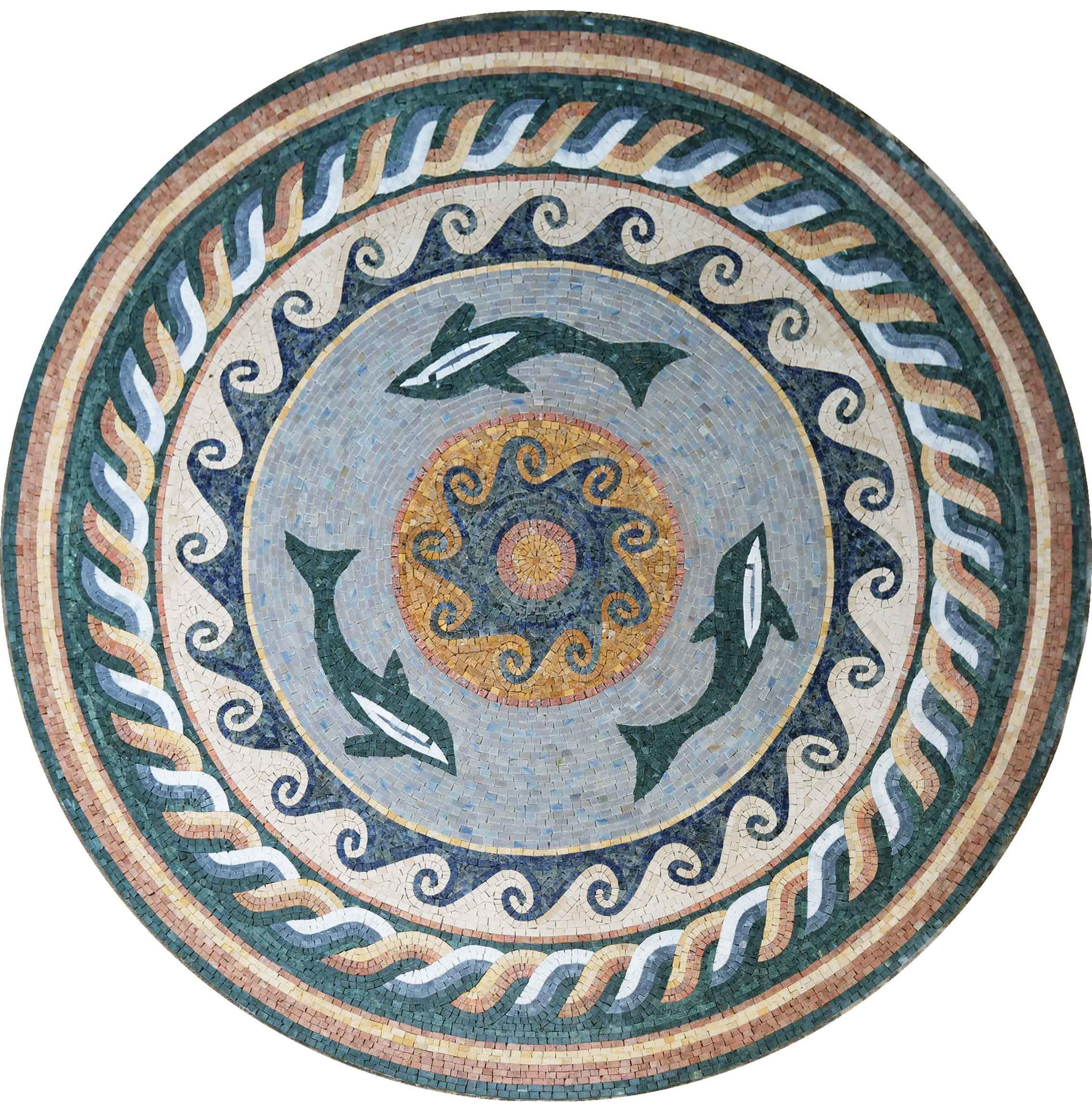 The Dolphin Trio Nautical Mosaic Medallion, 84" x 84" - Beach Style ...