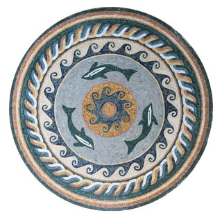 The Dolphin Trio Nautical Mosaic Medallion, 84" x 84" - Beach Style ...