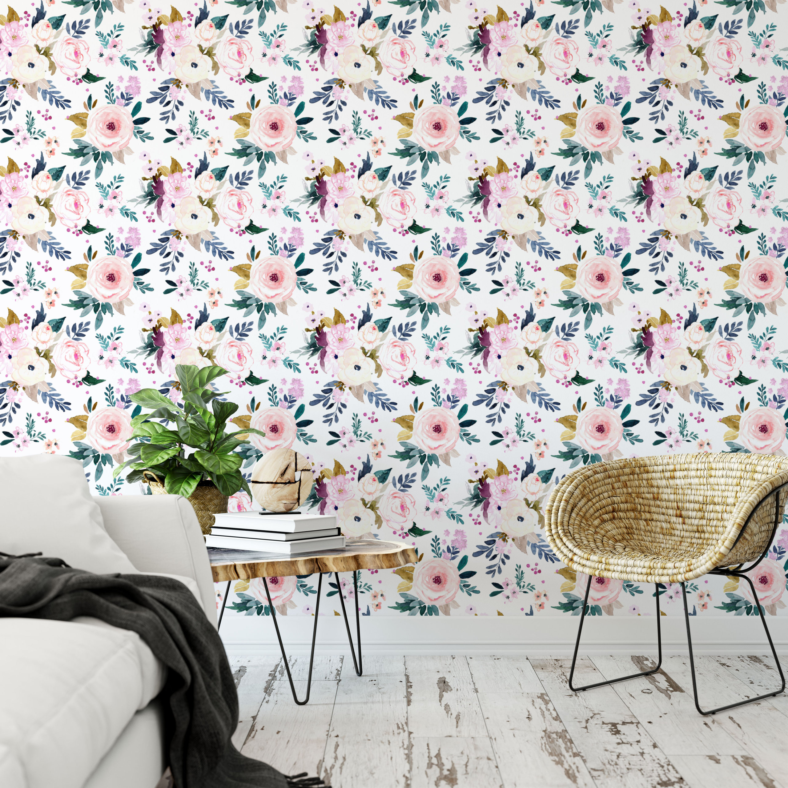 Harper Floral Wallpaper, Sample 12"x8" - Contemporary - Wallpaper - by ...