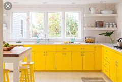 My daughter chose a mustard color paint for her kitchen cabinets....