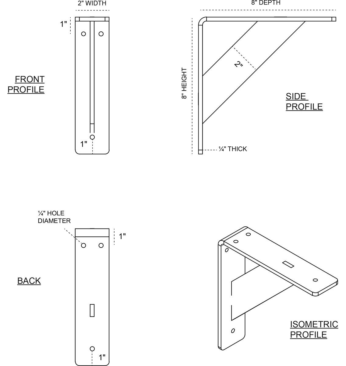 2"x20"x20" Traditional Steel Bracket, Hammered Black, 2Wx8"Dx8"H ...