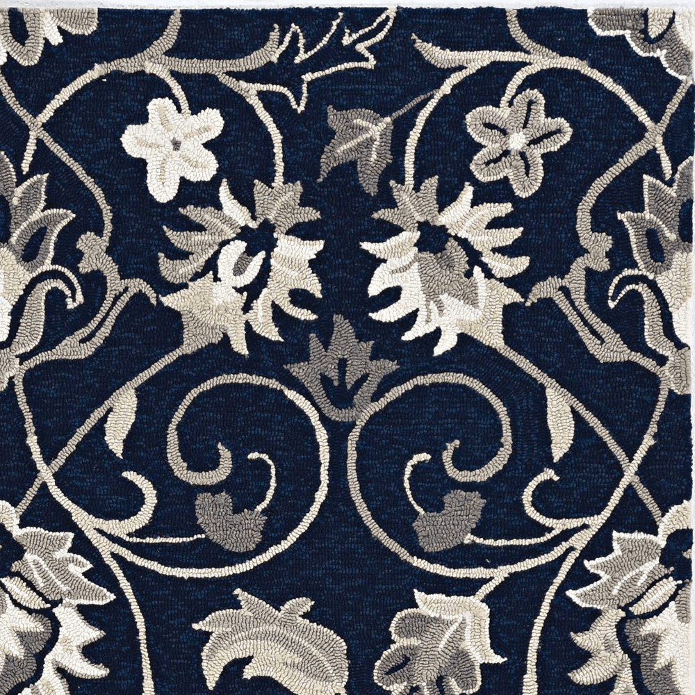 5' X 7' Navy Floral Vines Indoor Outdoor Area Rug - Traditional ...